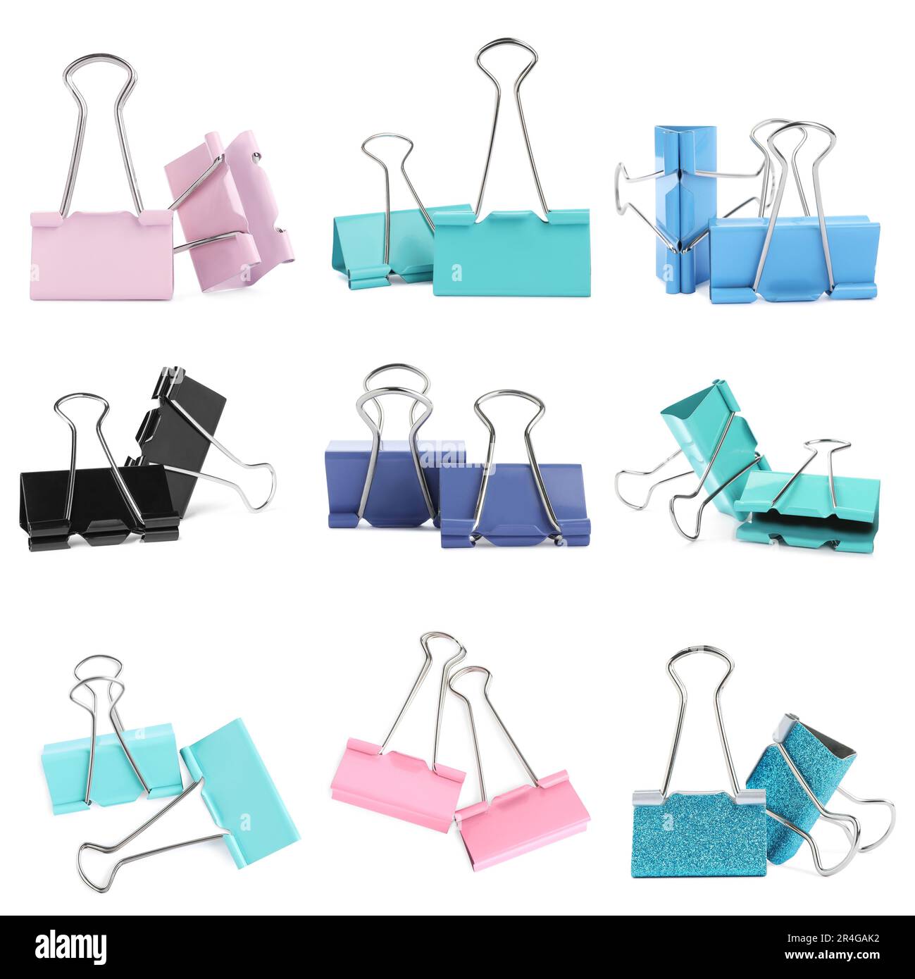 Set with different binder clips on white background Stock Photo - Alamy