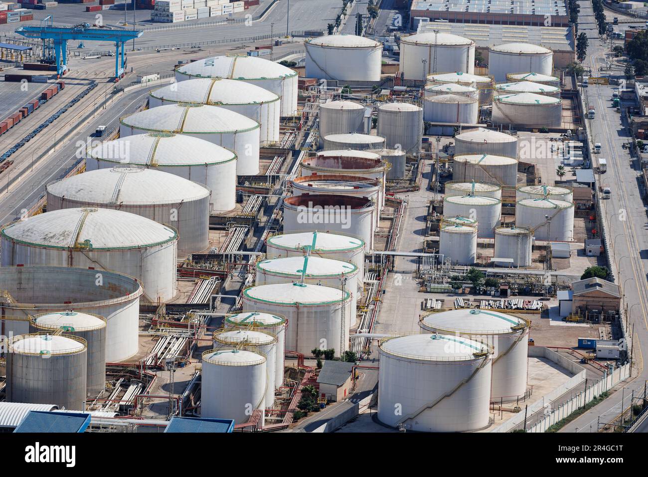 Top View of Industrial Zone near the Port, Tanks and Industrial ...