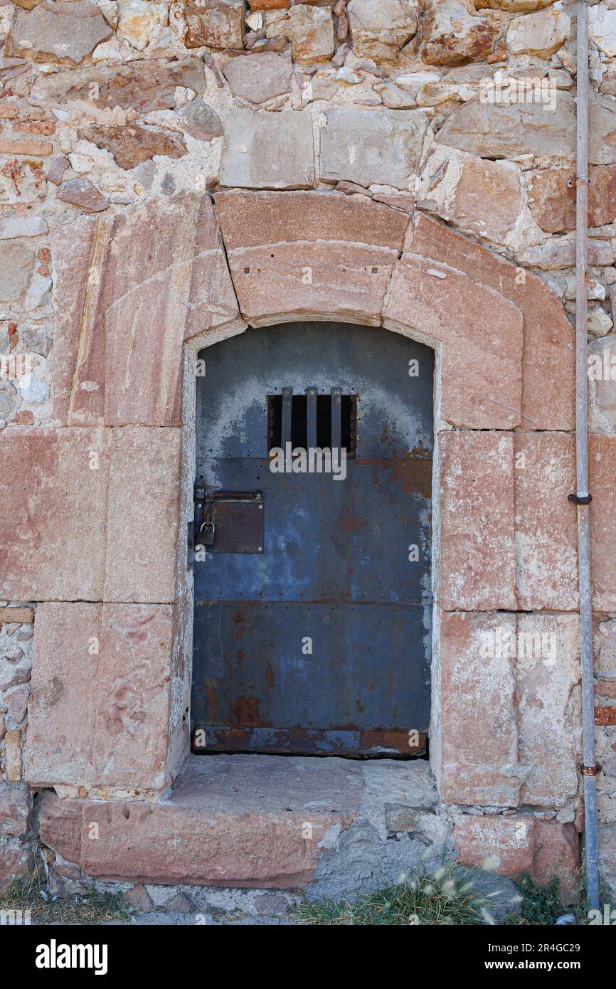 Iron Door of a Dungeon with Grates in Montjuic Castle in Barcelona ...