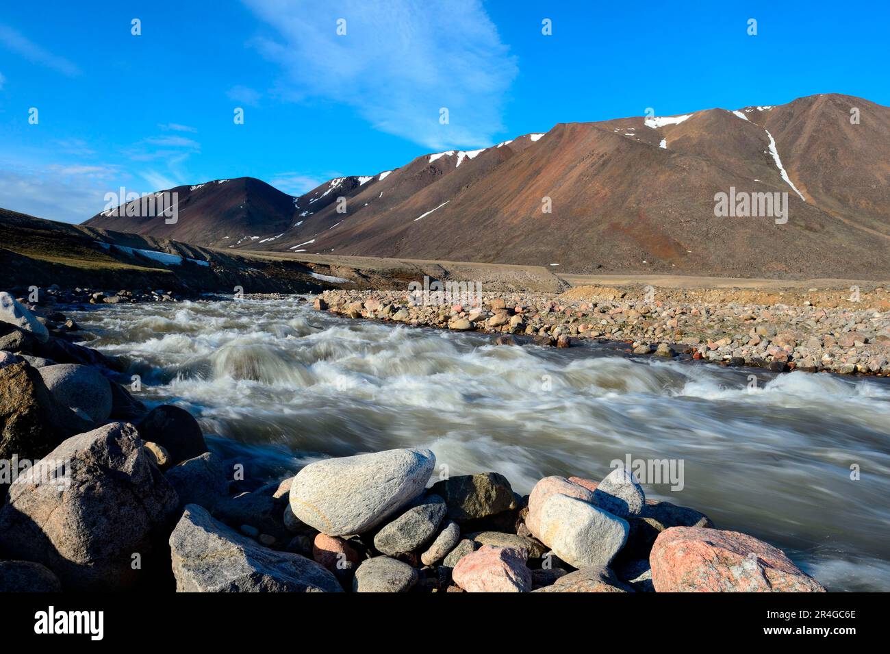 Meltwater river, after snowmelt, Anstead Point, Ellesmere Island ...