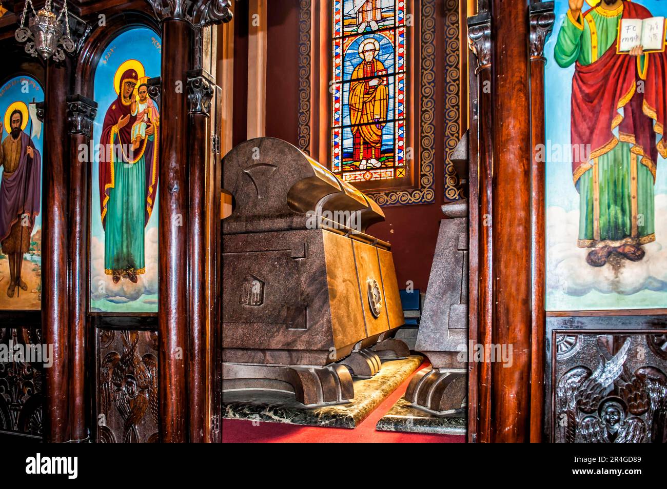Coffin of Heile Selassie, Kiddist, tomb, stained glass window, leaded ...