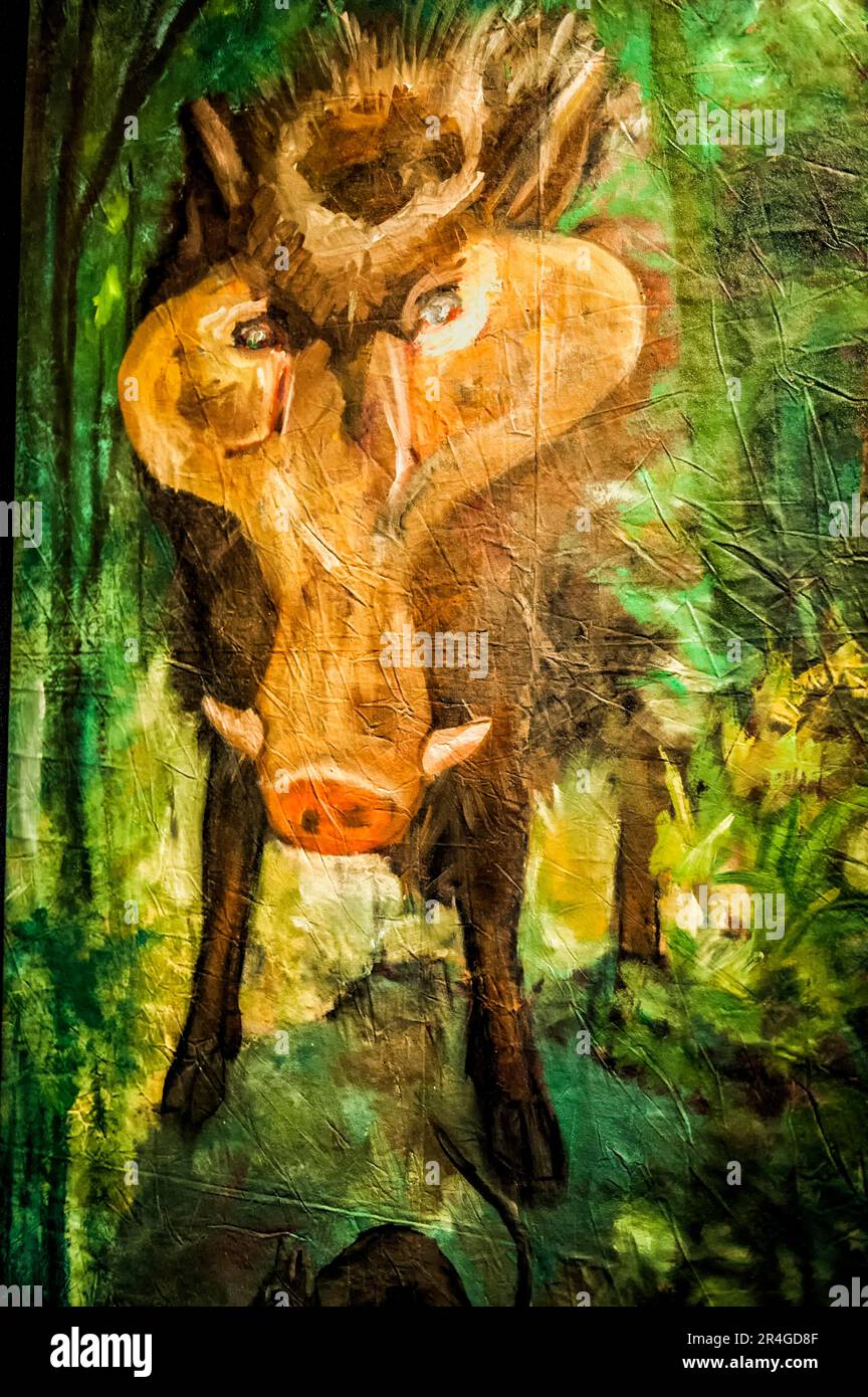 Nyanzachoerus painting, very large extinct pig species, subfamily Tetraconodontinae, Ethiopian ...