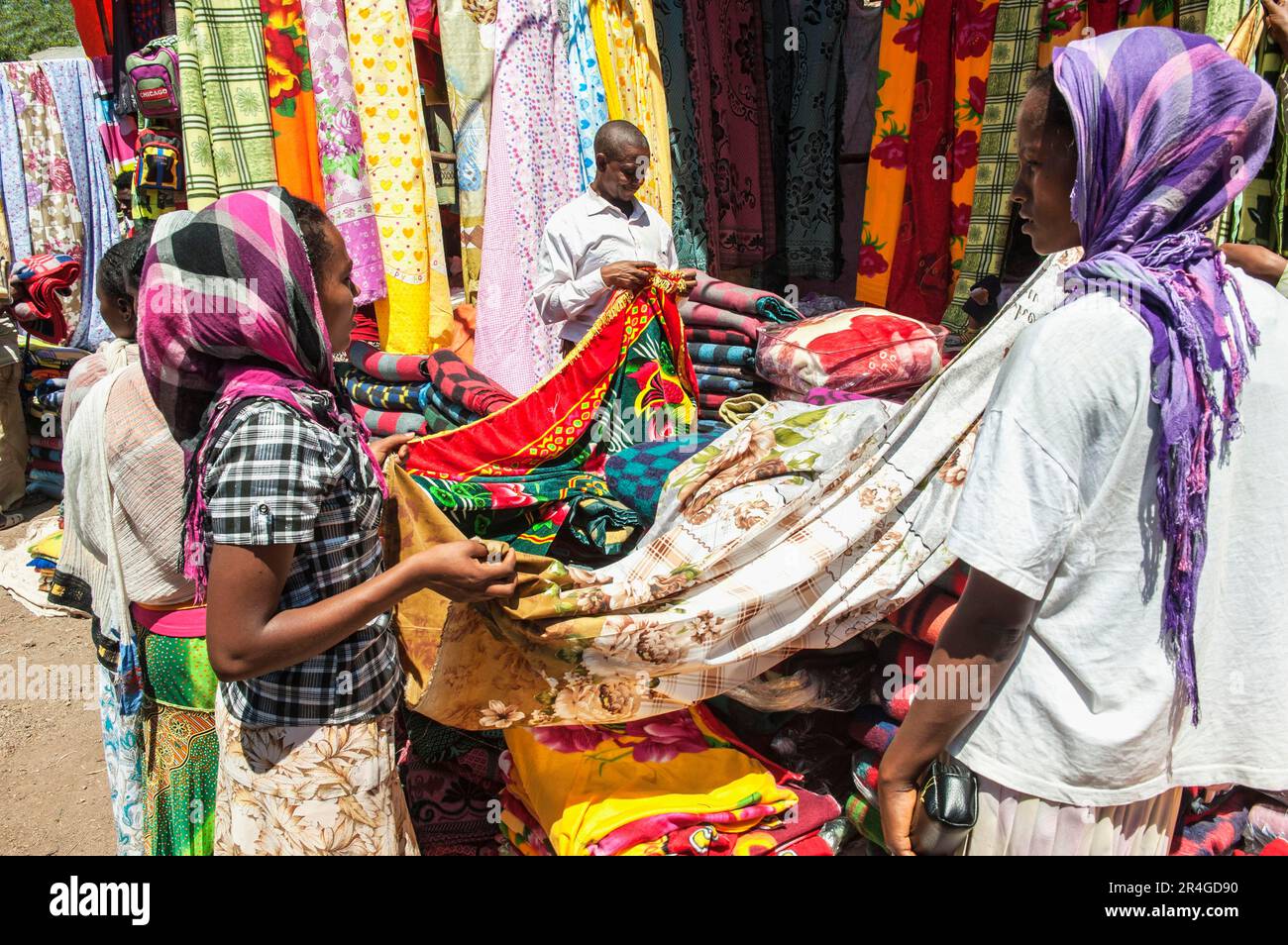 Lalibela market, textile market, textile stall, Lalibela, Amhara region ...