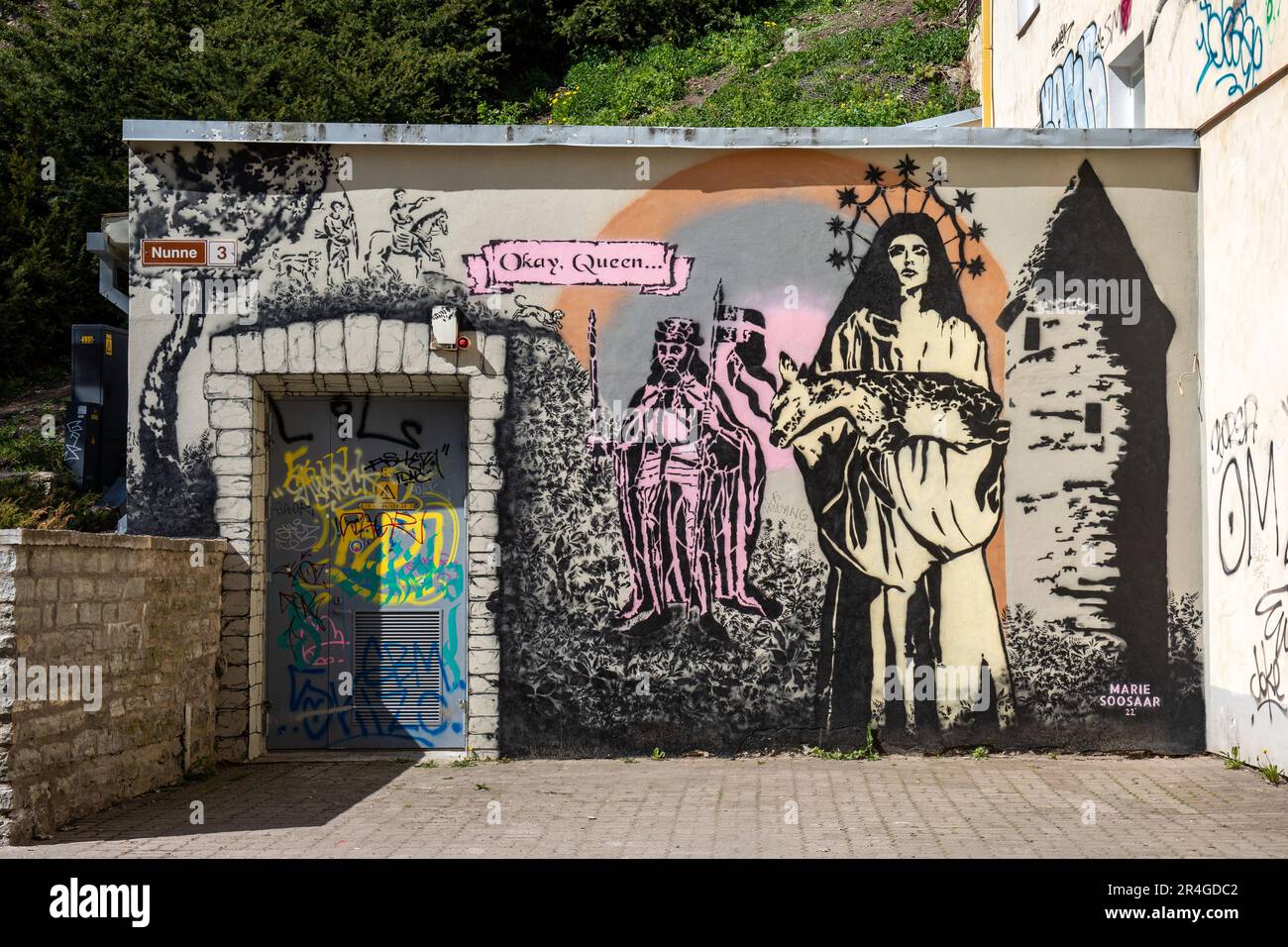Street art. Okay, Queen... Mural stencil graffiti by Marie Soosaar ...