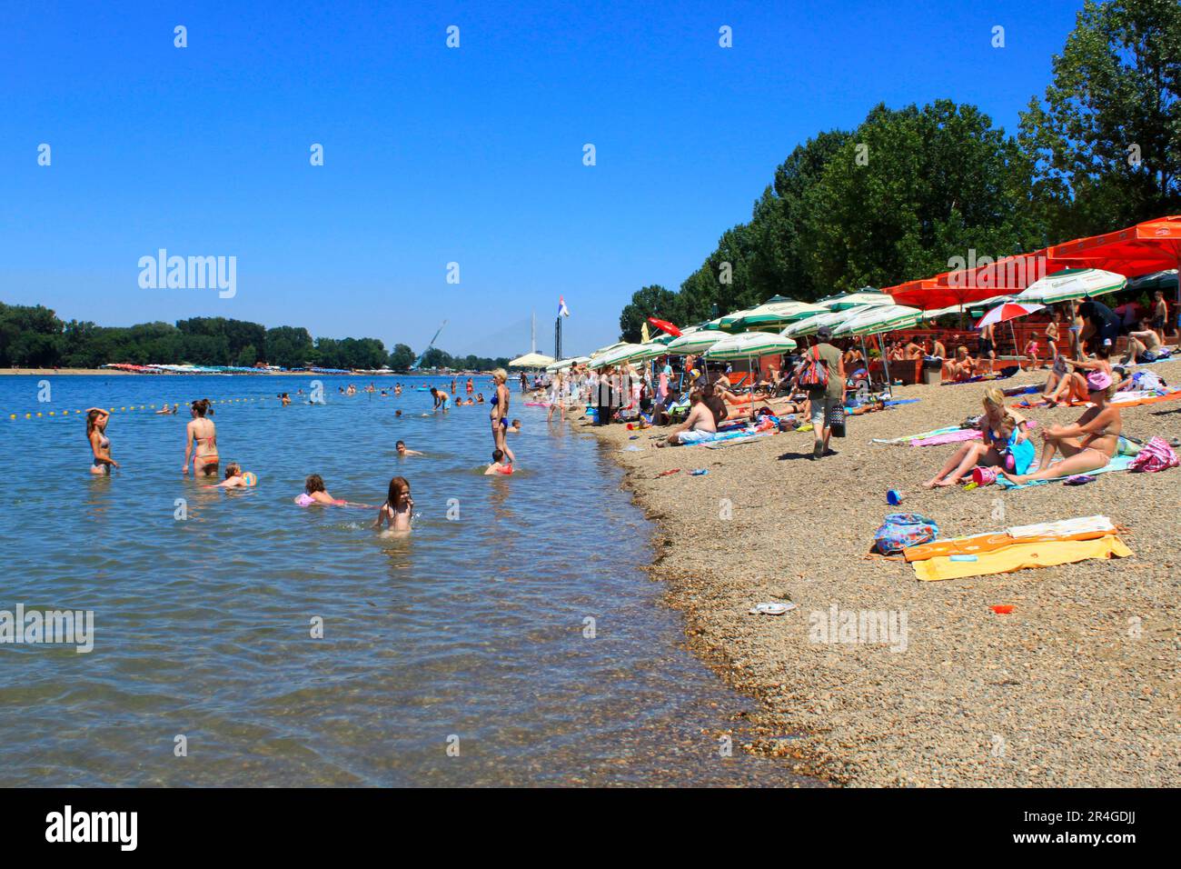 Beach, Ada Ciganlija, artificial lake, on the Sava River, Belgrade ...