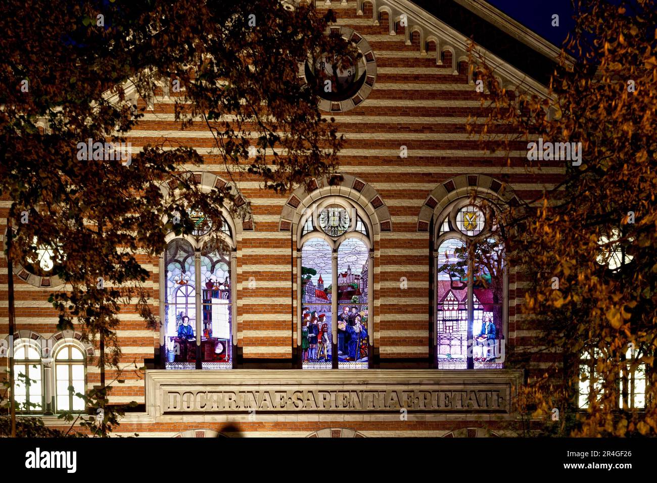 Illuminated windows Bildungshaus Carl Ritter Quedlinburg Stock Photo ...