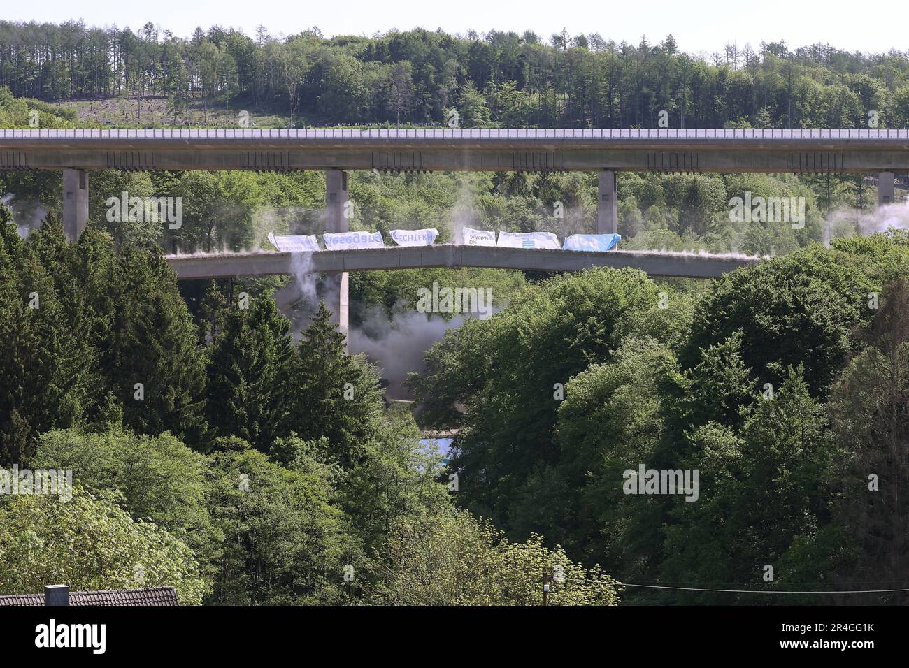 Hagen, Germany. 28th May, 2023. The explosive charge causes the bridge ...