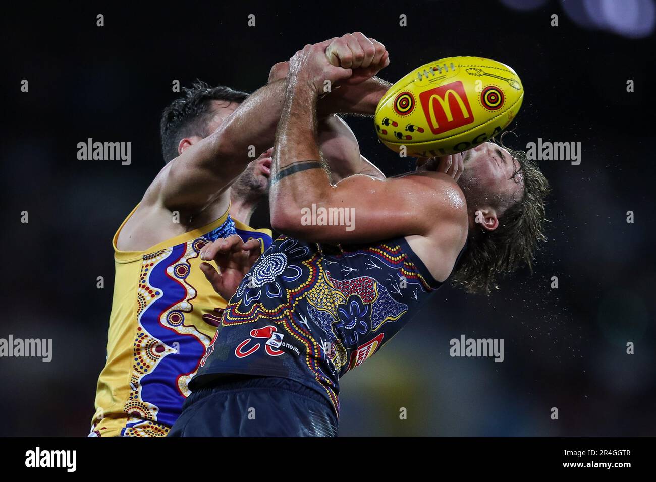 Adelaide, Australia. 28th May, 2023. Conor McKenna of the Lions clashes ...