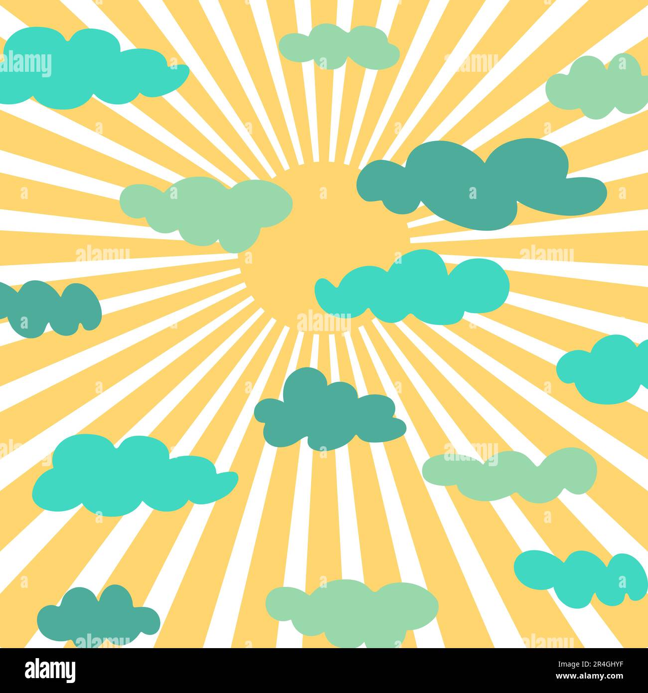 Groovy sun cloudy square banner Abstract retro line art aesthetic 70s ...