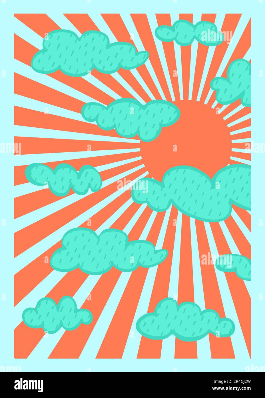 Groovy sun cloudy vertical poster Abstract retro line art aesthetic 70s ...