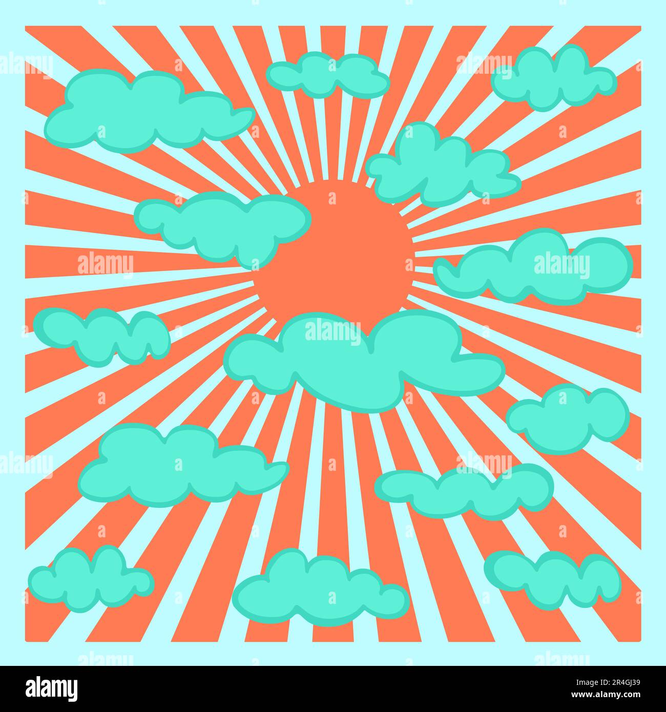 Groovy sun cloudy square banner Abstract retro line art aesthetic 70s ...