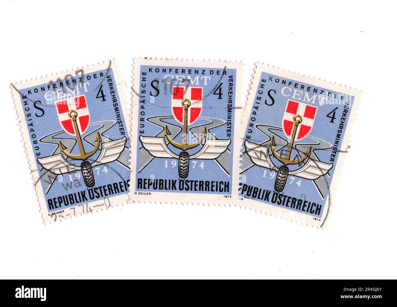 Vintage postage stamps from Austria isolated on a white background ...
