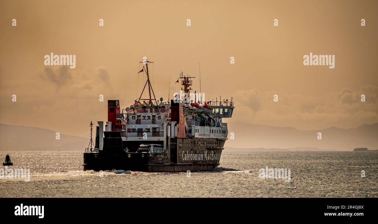 Caledonian MacBrayne ferry "Lord of the Isles" leaving the Hebridean ...
