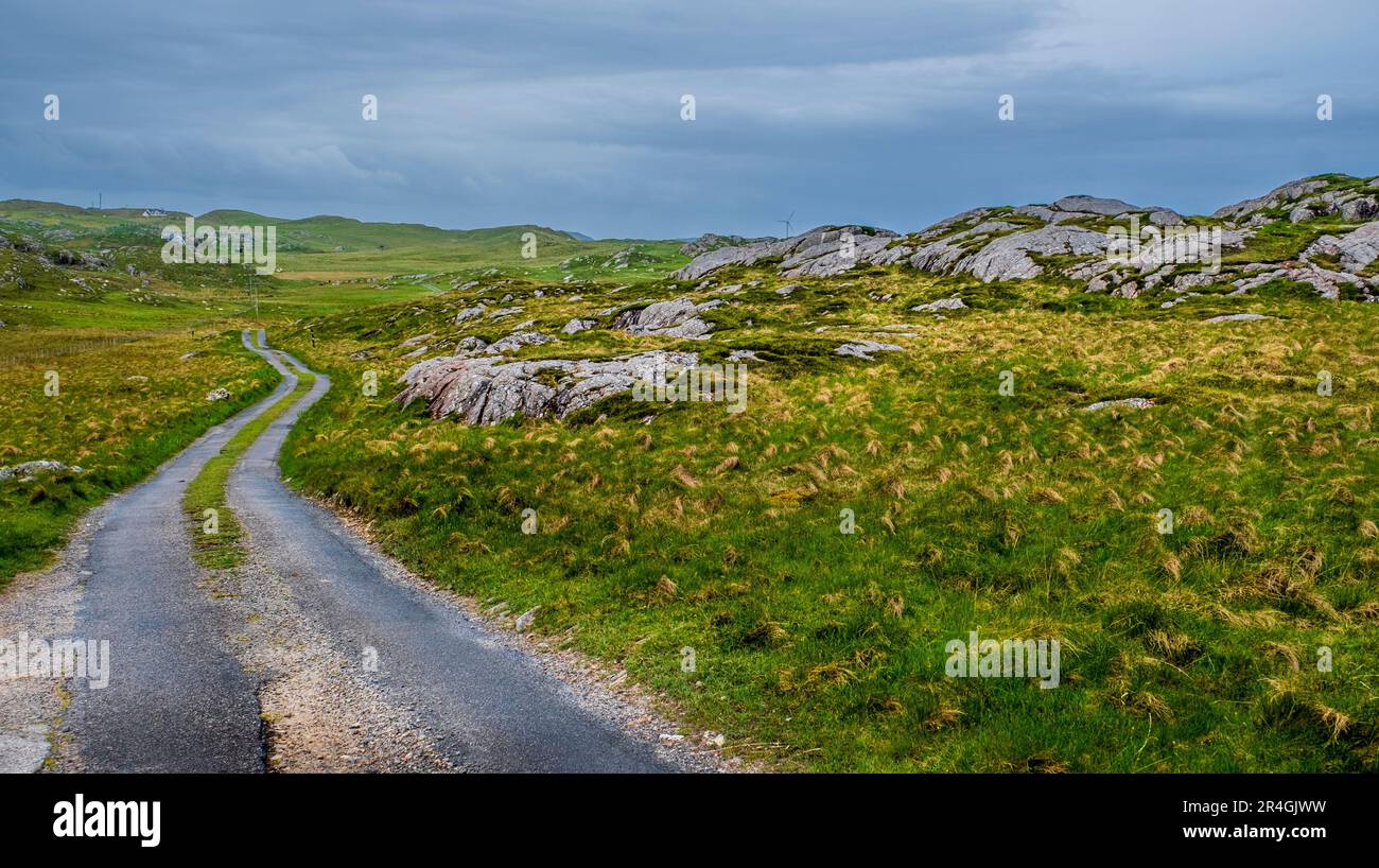 A single track road on the Scottish Hebridean Island of COLL Stock ...