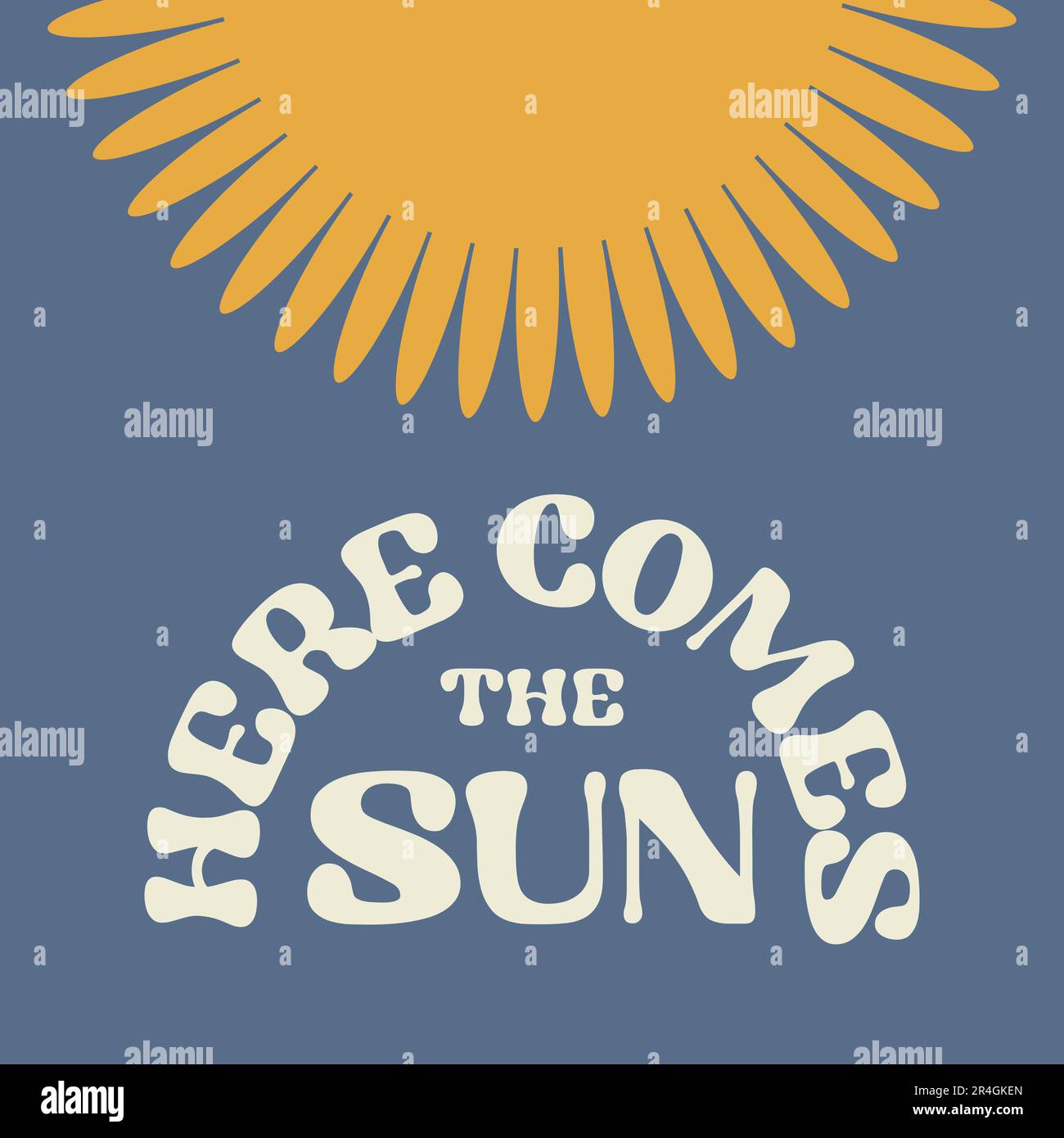 Motivational card design with text Here comes the sun and sun symbol in ...