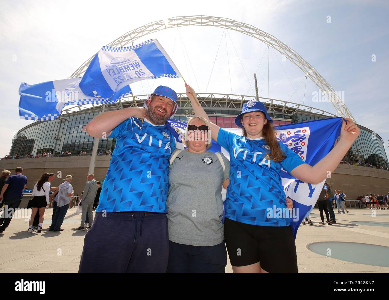 Stockport County fans pose for a photo on Wembley Way ahead of the Sky ...