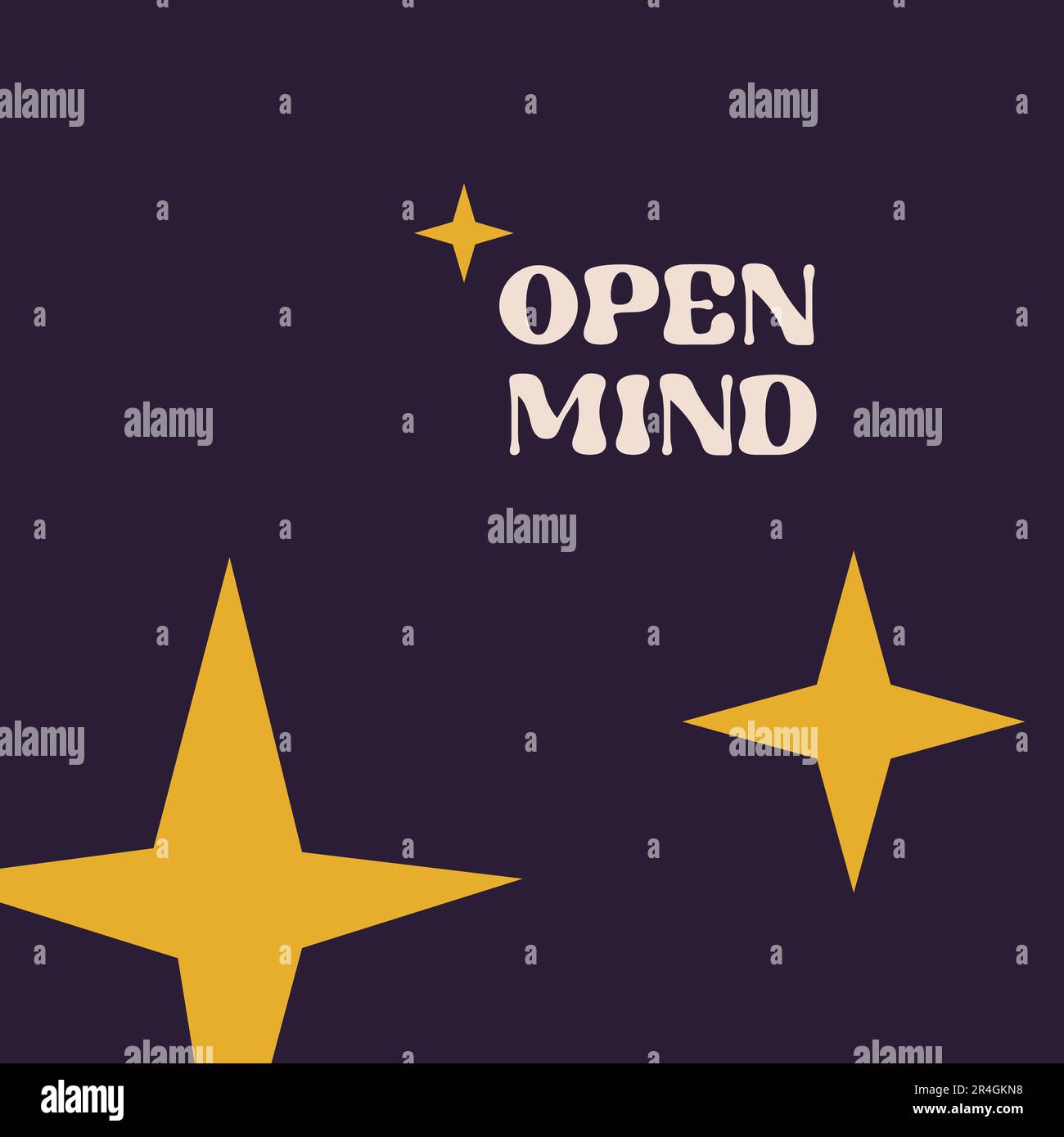 Motivational card design with text Open mind and stars in Groovy style ...
