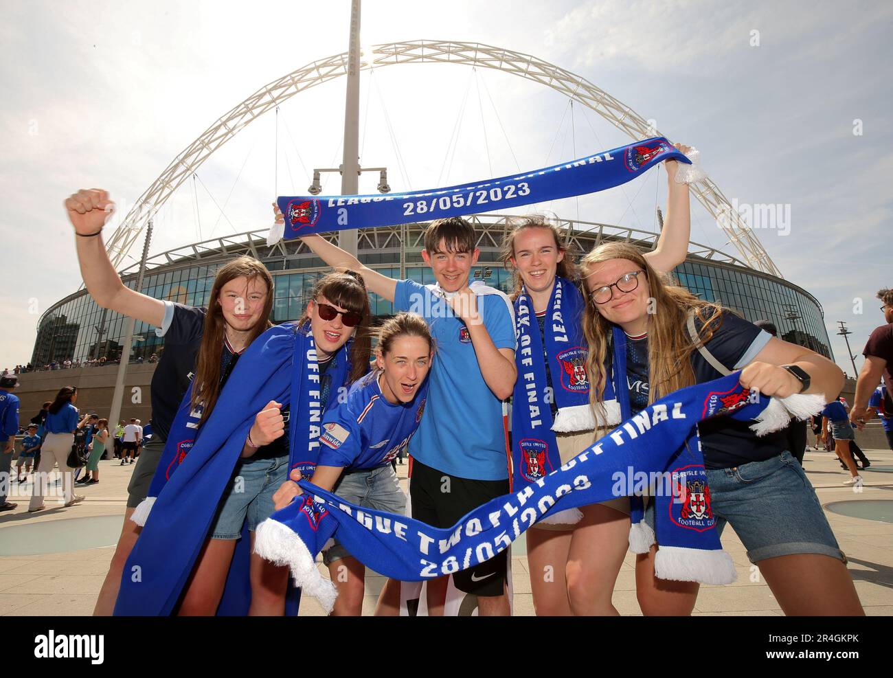 Stockport County fans pose for a photo on Wembley Way ahead of the Sky ...