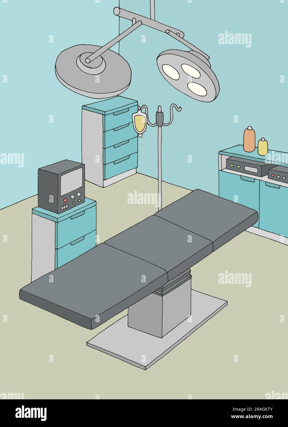 Operating room graphic color interior vertical sketch illustration ...