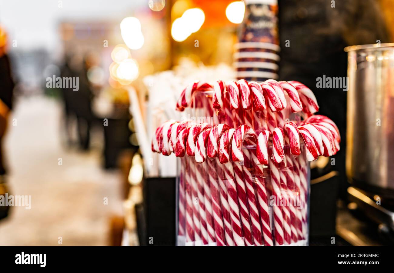 Traditional Christmas lollipop cane candies with red and white stripes ...