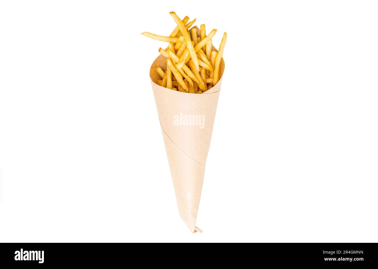 Fresh french fries chips wrapped in brown craft paper on a white ...