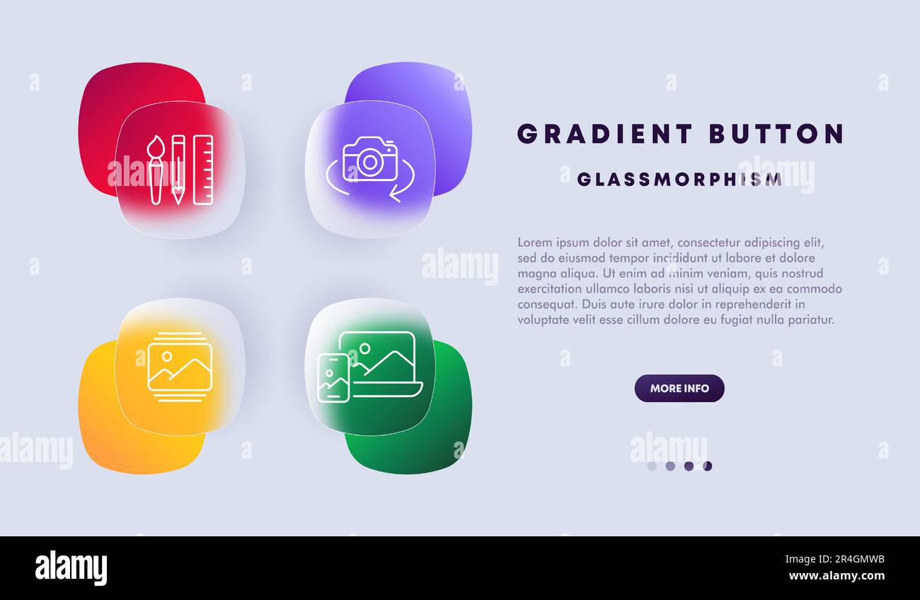 Photography icon set. Camera with a lens and a shutter button capturing ...