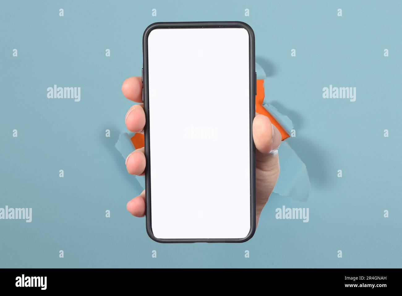 cute boy child showing smartphone with white blank screen Stock Photo ...