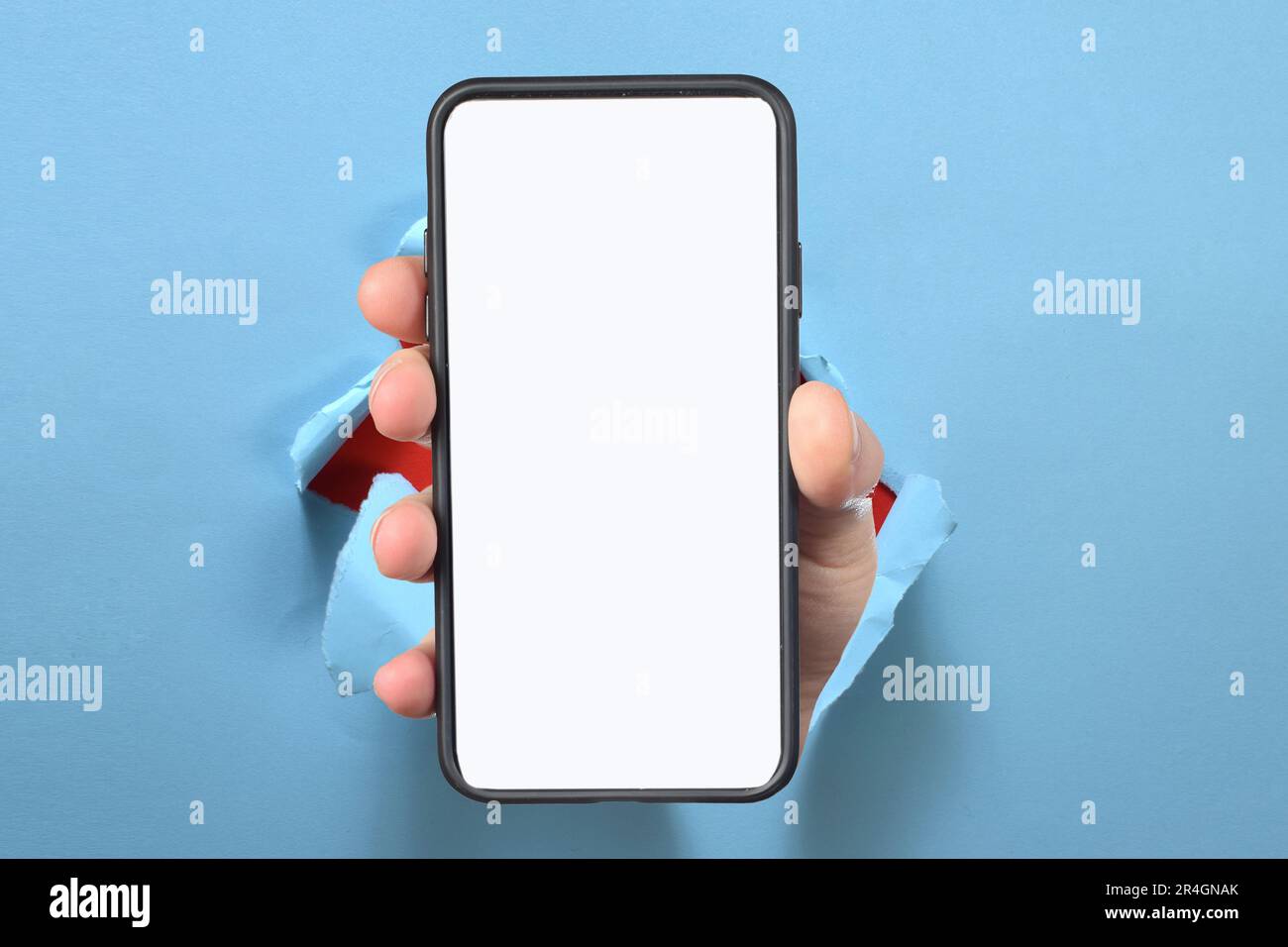 cute boy child showing smartphone with white blank screen Stock Photo ...