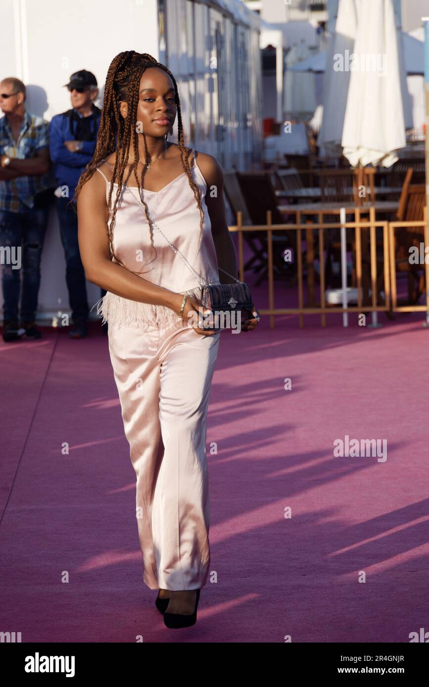 Cannes, France. 25th May, 2023. A model wears jewelry of Kitat ...