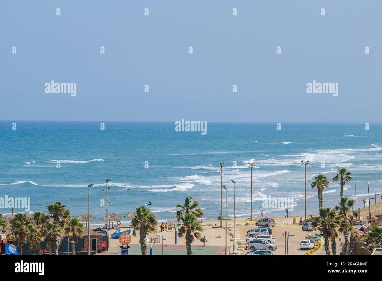 Embankment. Netanya, Israel. May 23, 2023. Palms on the beach in ...