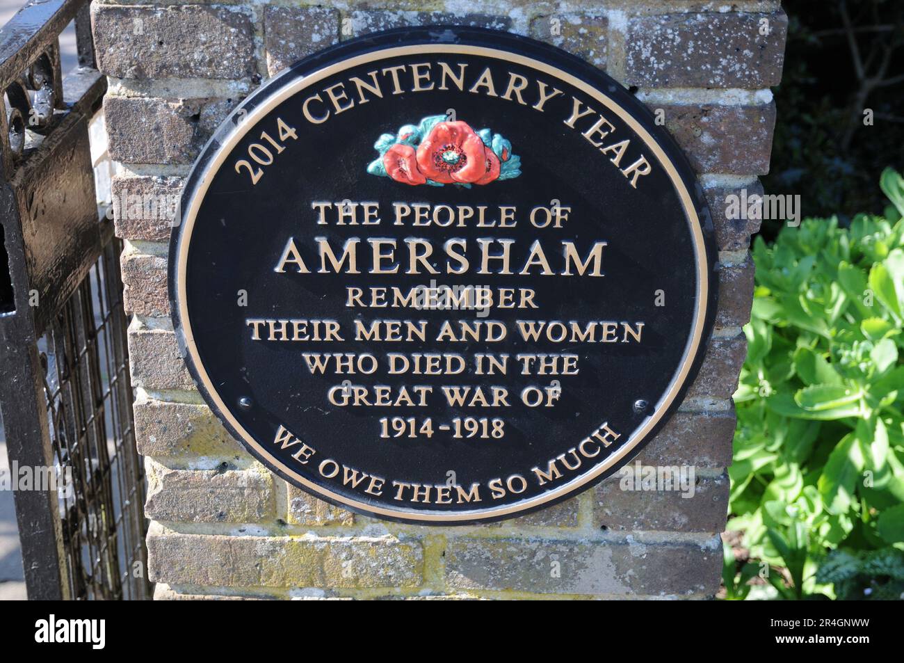Centenary Plaque in Memorial Gardens, Amersham, Buckinghamshire Stock ...
