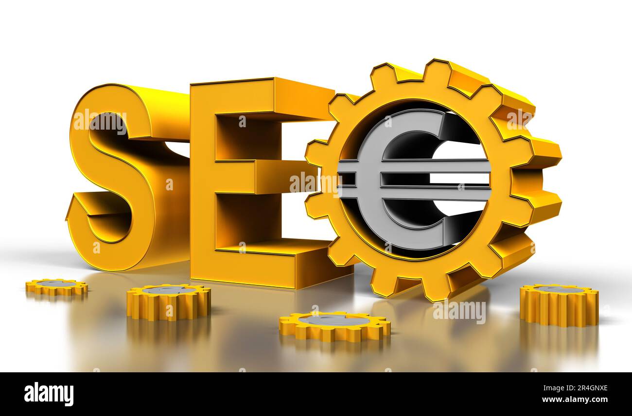 seo tag with gears wheel on a white background Stock Photo - Alamy