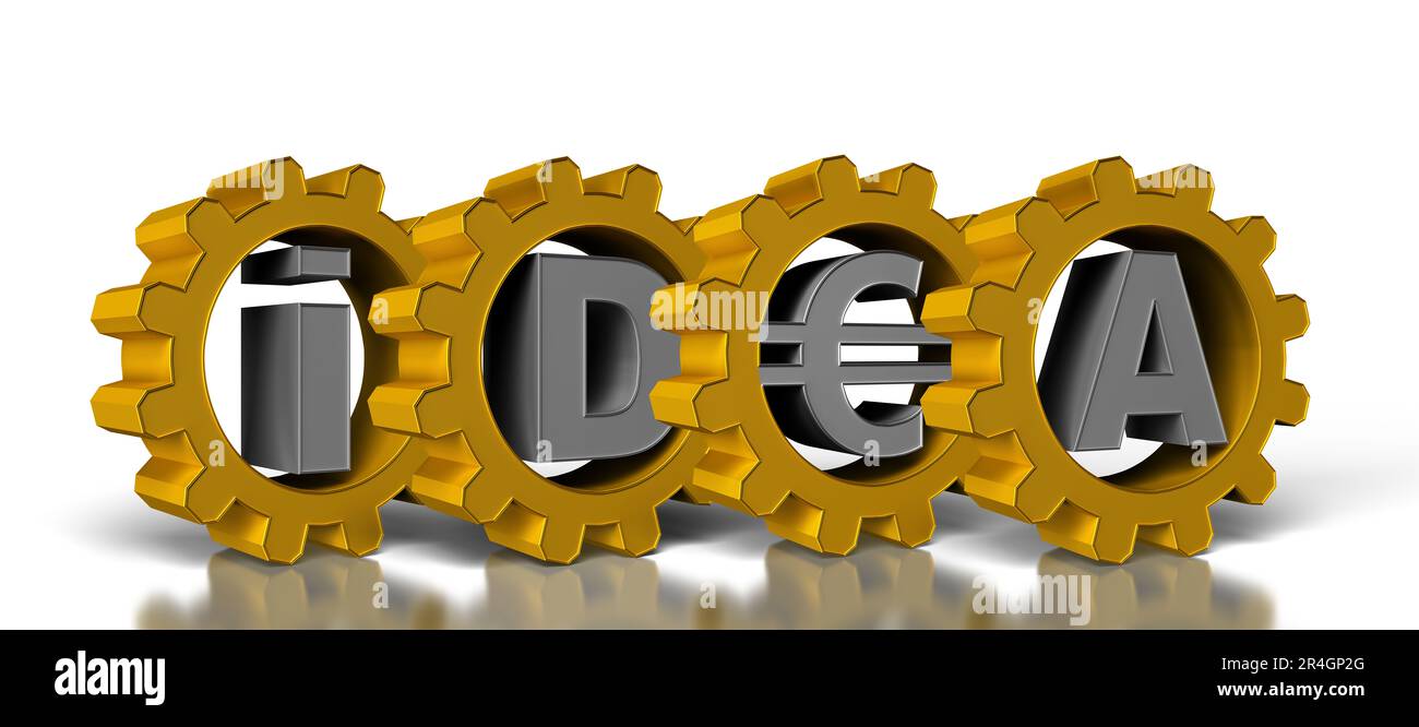 golden gears with silver idea text, idea concept Stock Photo - Alamy