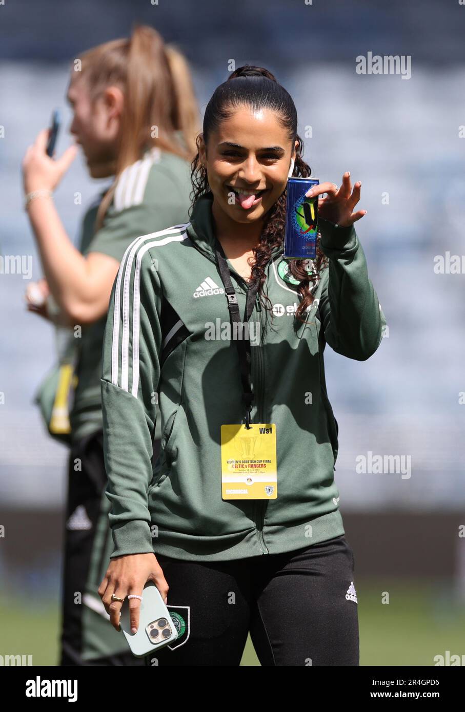 Celtic's Jacnta Galabadaarachchi inspecting the pitch before the Women ...