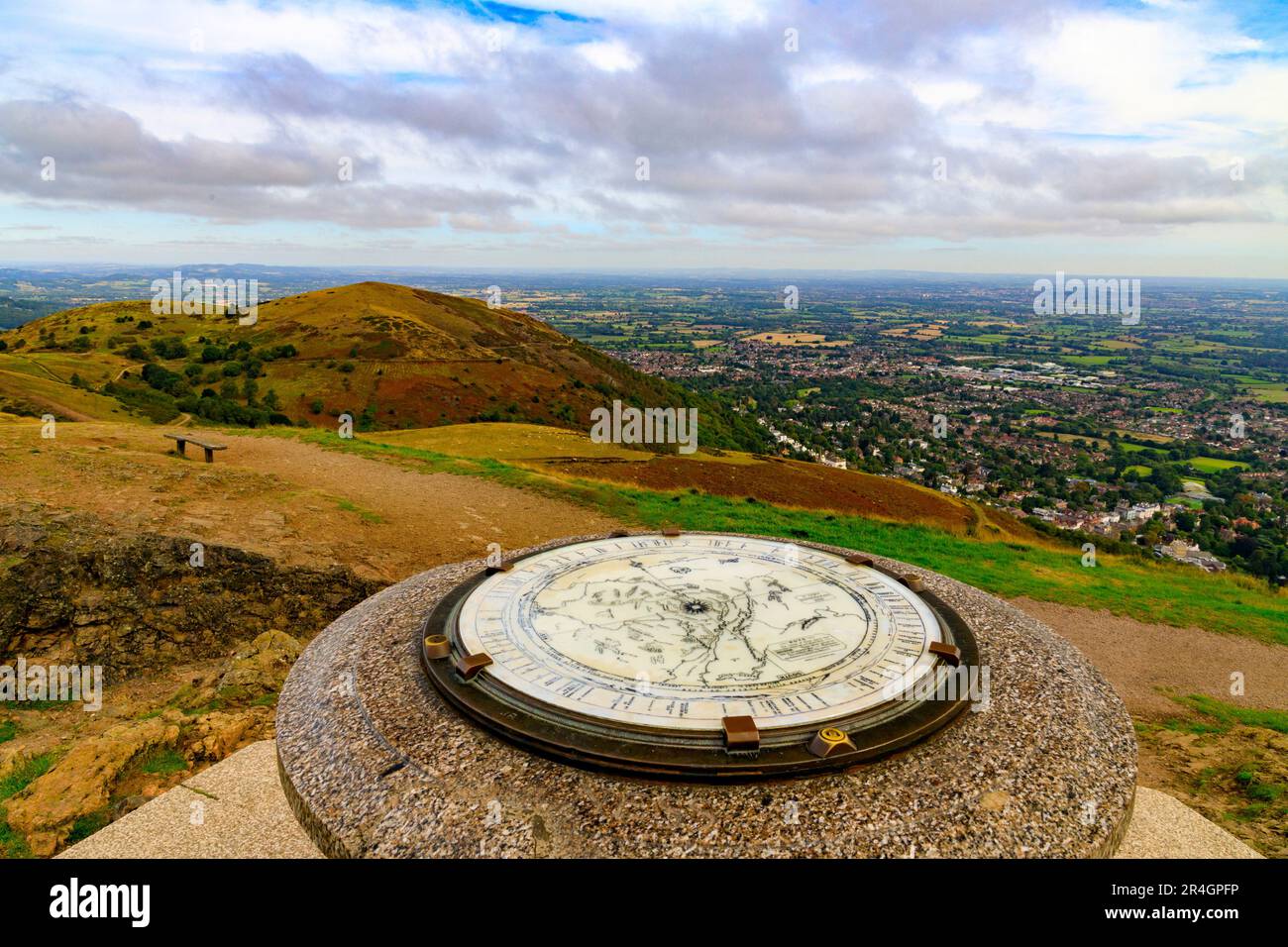 Malvern Hills, the toposcope on Worcestershire Beacon summit looking ...