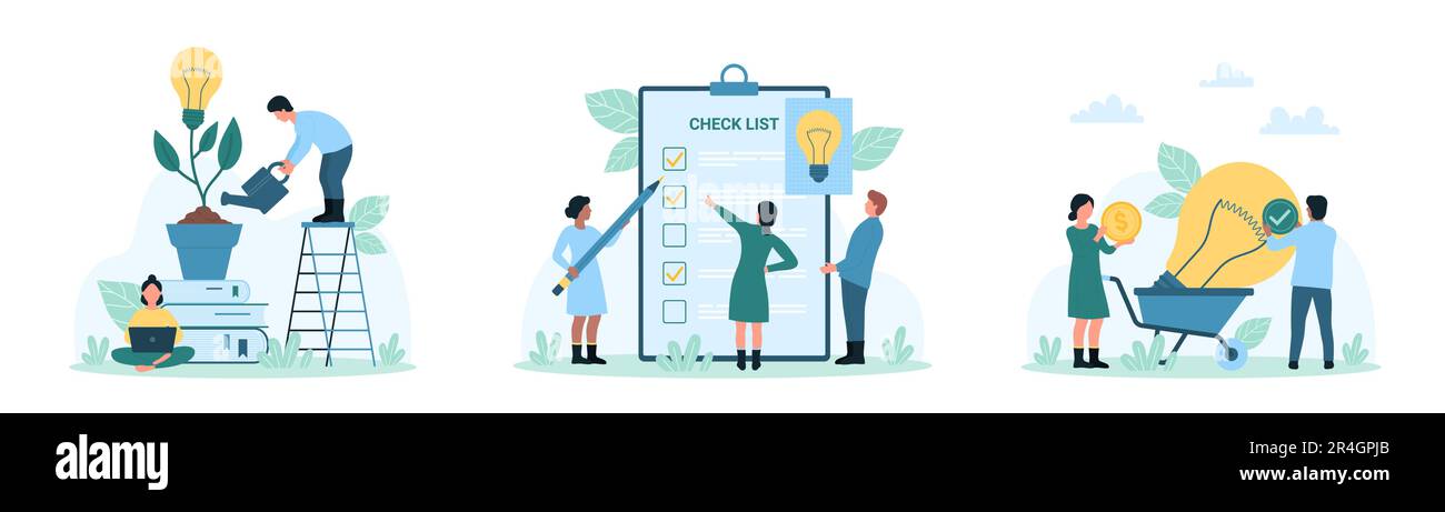 Creative business idea research and development set vector illustration ...