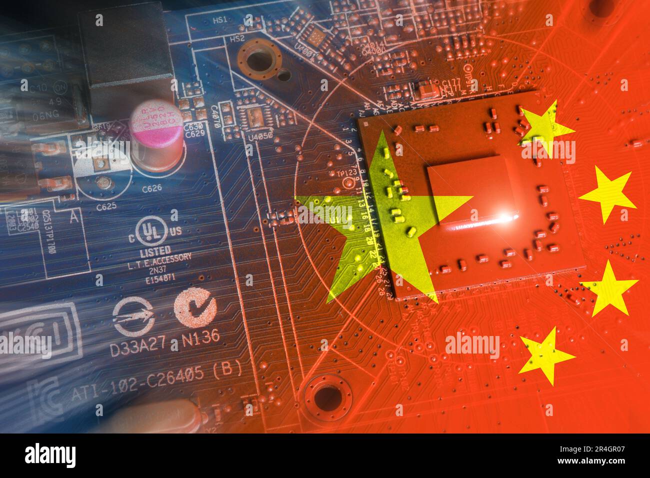 Flag of the Republic of China on the Core of a Processor of a printed ...