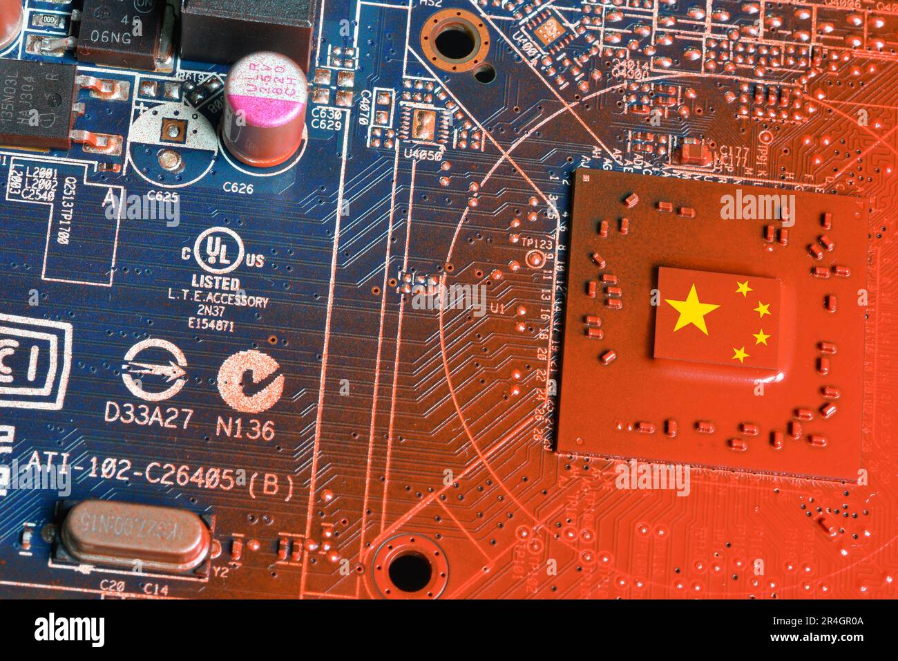 Flag of the Republic of China on the Core of a Processor of a printed ...