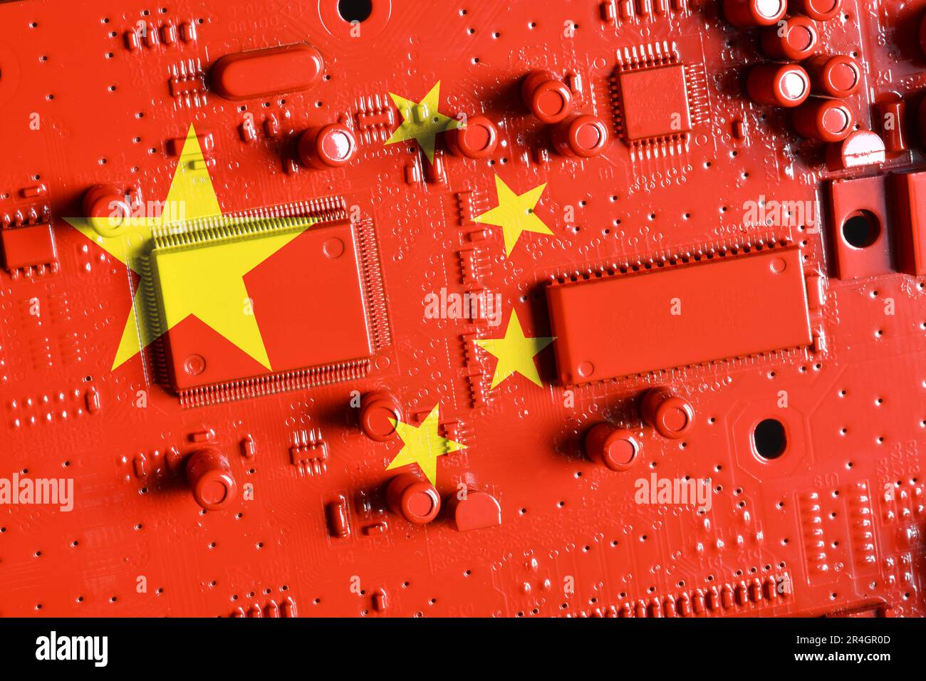 Flag of the Republic of China on a red painted printed circuit board ...