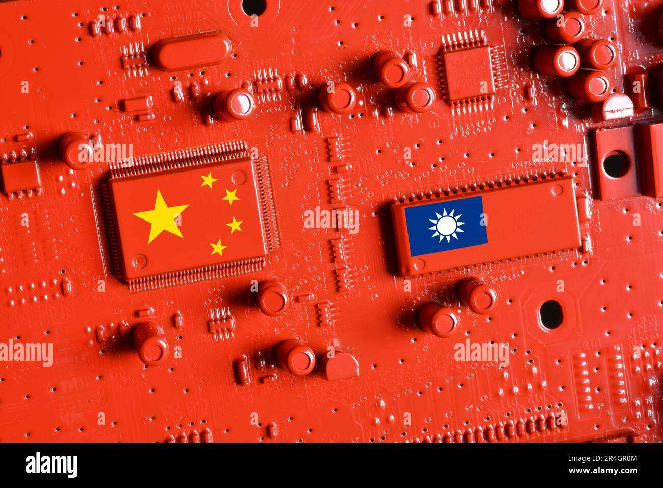 Flag of the Republic of China and Taiwan on the chips of a red painted ...