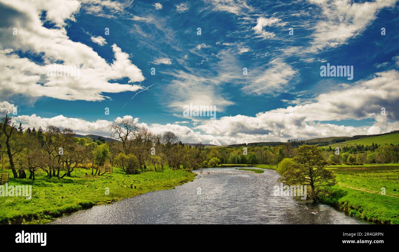 The river Tweed near Peebles in The Borders district of Scotland Stock ...