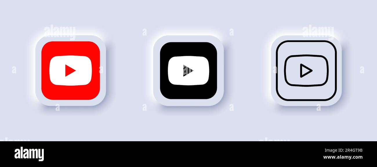 Collection of different Youtube icons. Social media logo. Line art and flat style isolated on ...