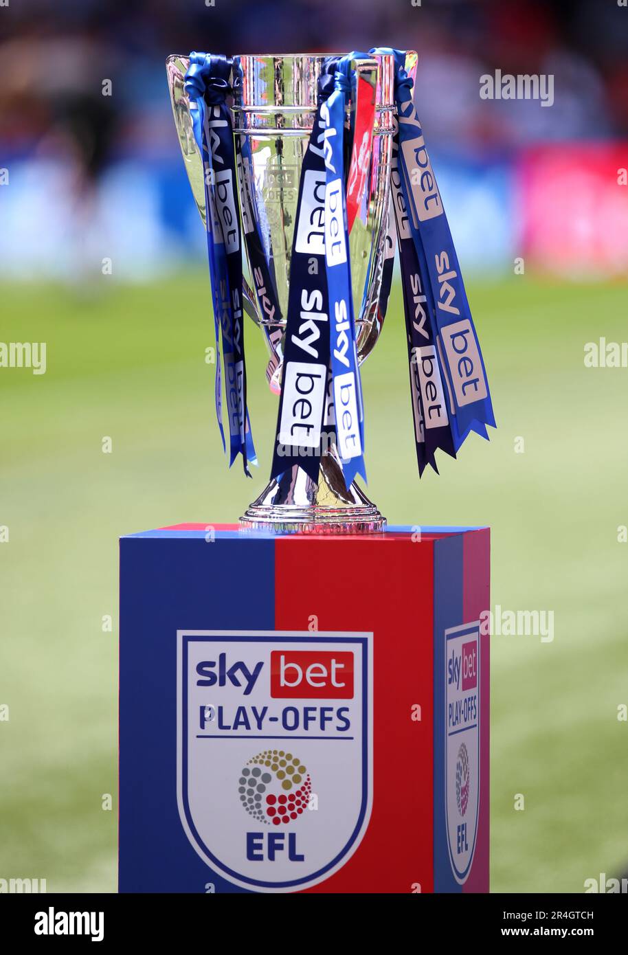 A general view of the trophy on a plinth ahead of the Sky Bet League ...