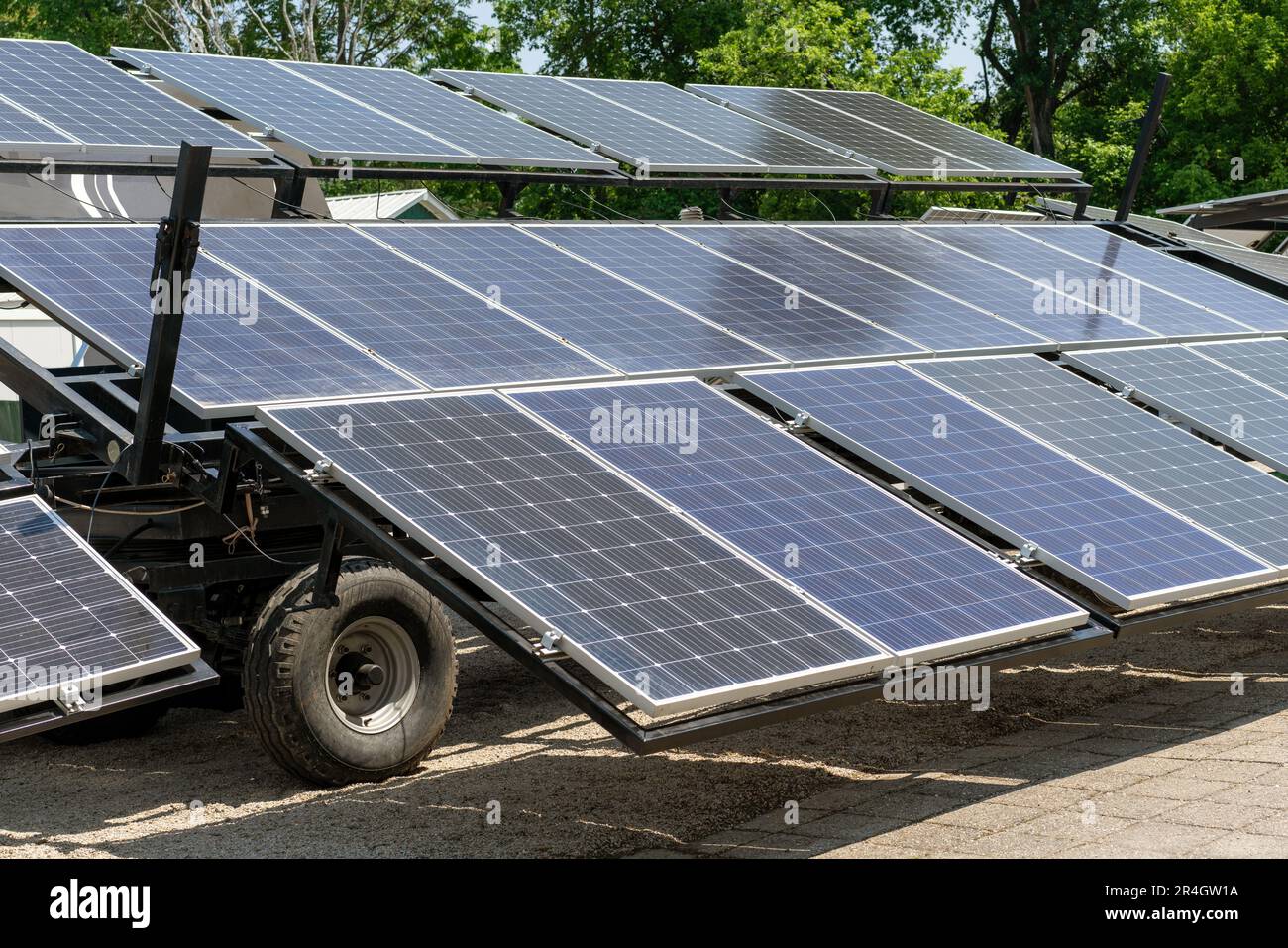 Mobile solar farm, solar energy panels installed on trailer Stock Photo ...