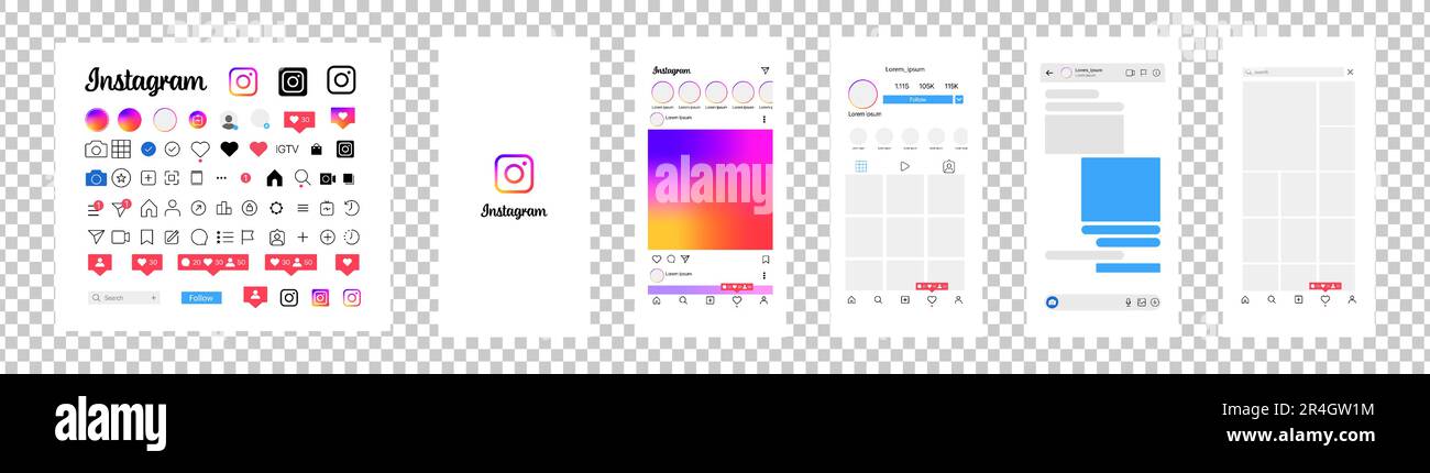 Instagram design. Set instagram screen social media and social network ...