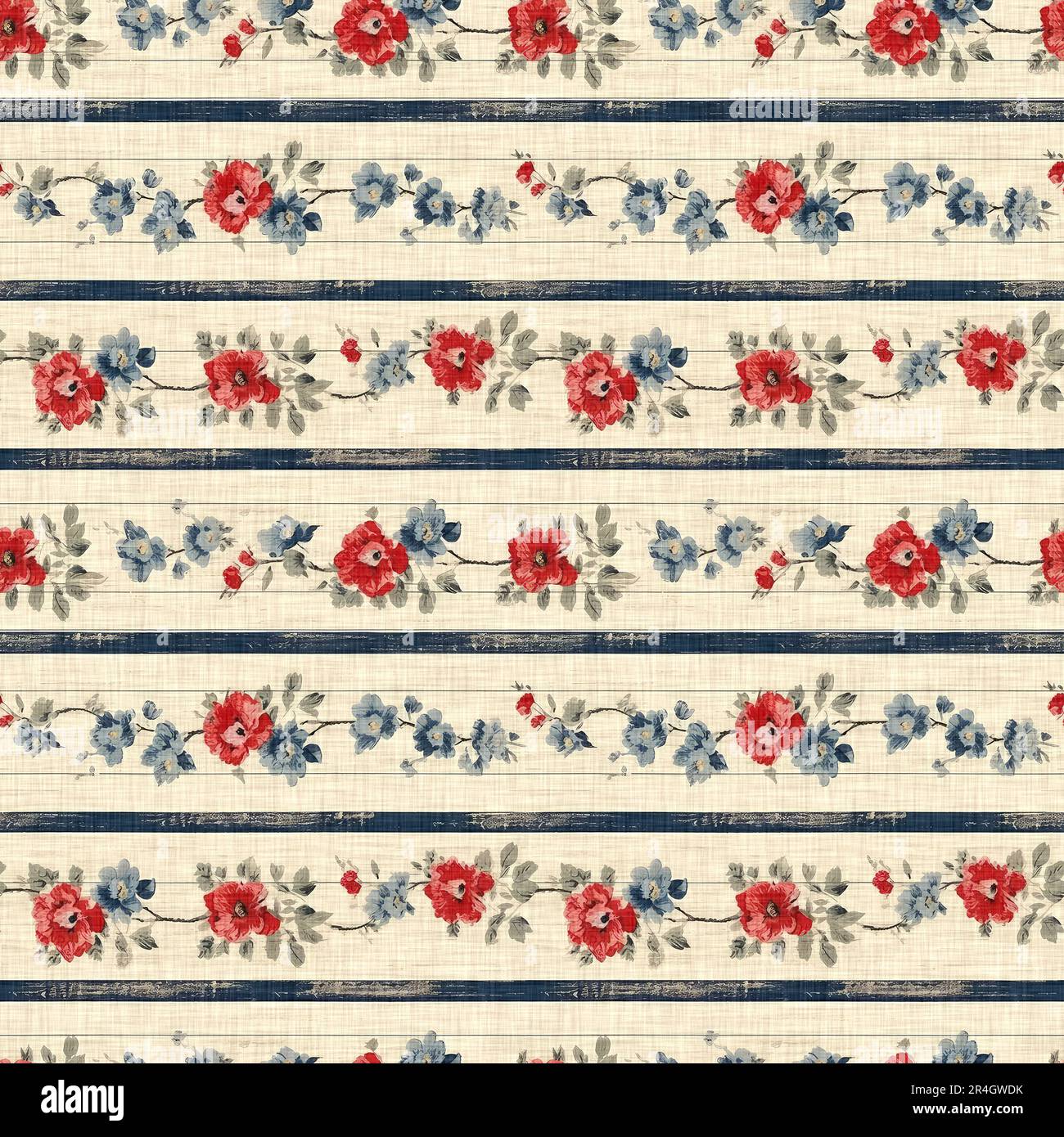 Rustic americana seamless pattern in traditional red, white and blue ...