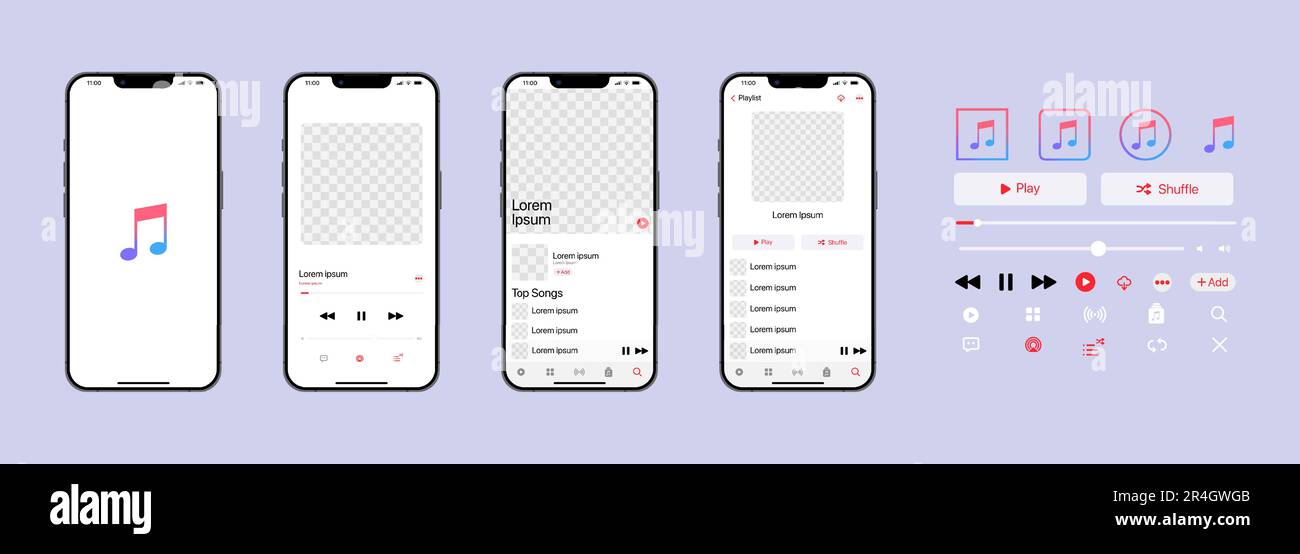 Apple music interface. Music app. Application template on Iphone mockup ...
