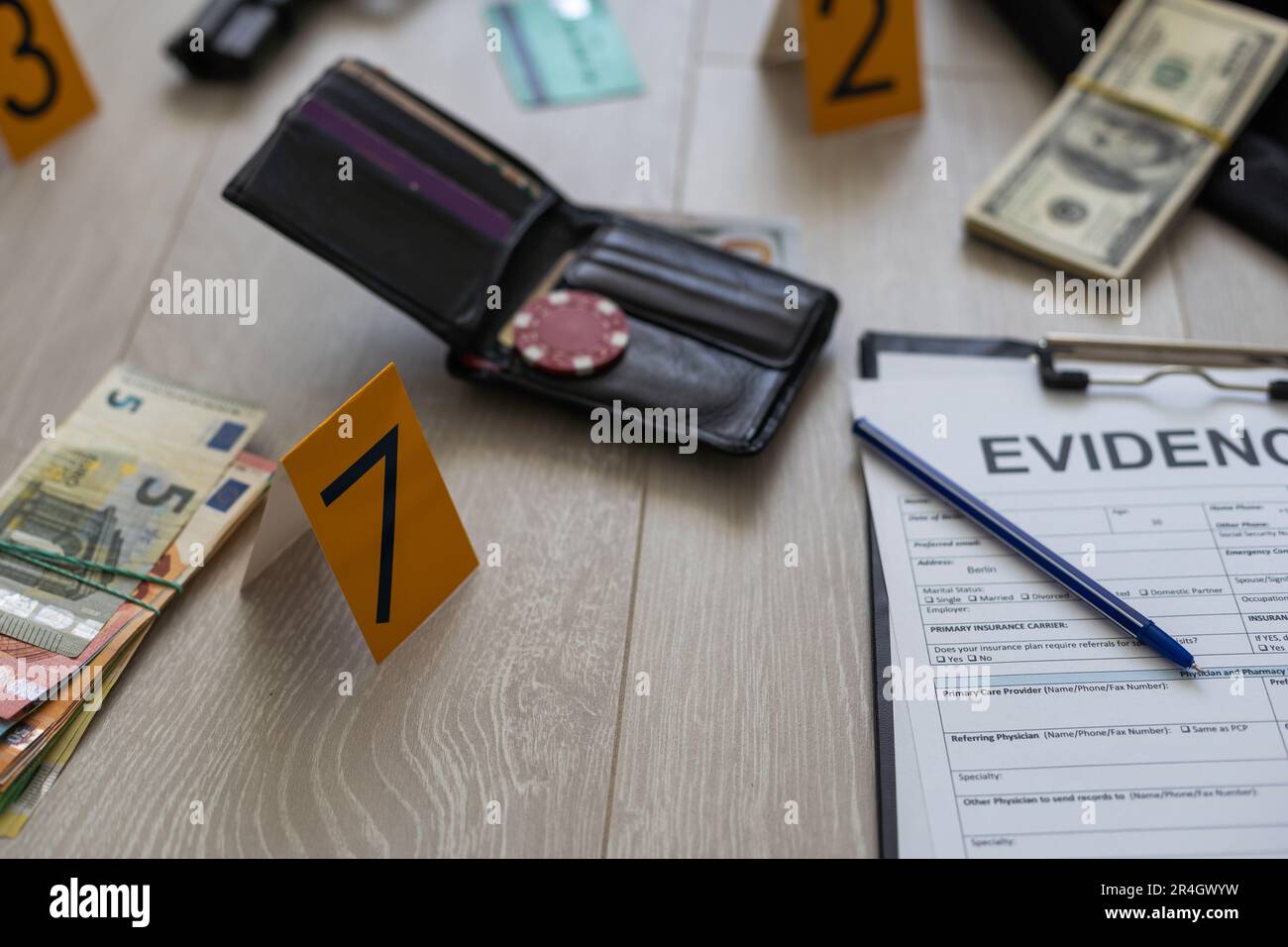 Evidence Chain of Custody Labels and brown paper bag with fingerprints ...
