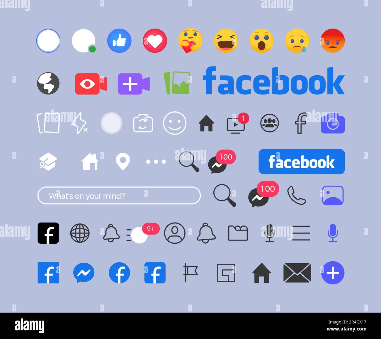 Facebook button icon. Set screen social media and social network ...