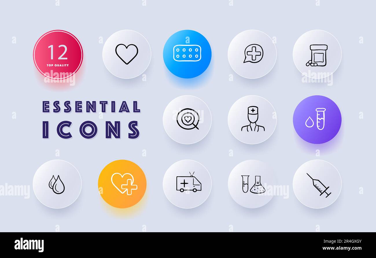 Medical symbol icon set. Healthcare and healing concept. Neomorphism ...